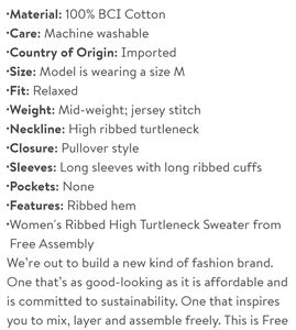 Free Assembly | Sweaters | Free Assembly Womens Ribbed Turtleneck ...
